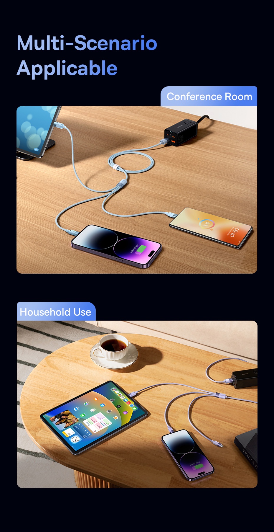 Baseus 3in1 สายชาร์จ USB Type C สําหรับ iPhone 14 13 12 Pro Max 3.5A Micro USB สําหรับ Samsung ...