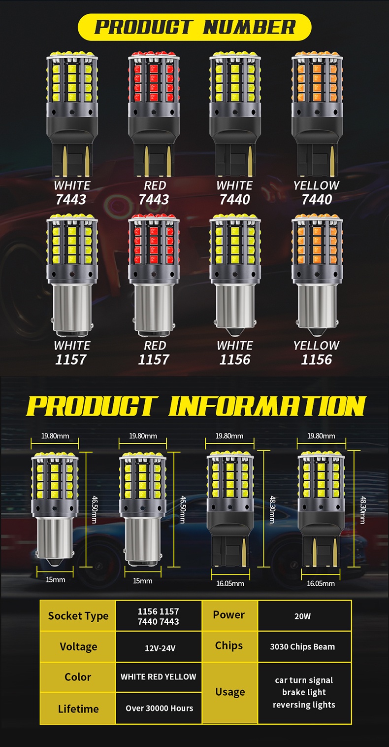 ((2 ชิ้น) หลอดไฟท้ายรถยนต์ LED 1156 BA15S P21W 1156 BAU15S PY21W 1157 ...