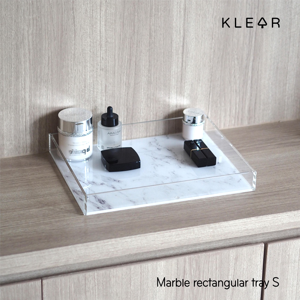 KlearObject Marble Rectangular Tray (S) ถาดอะคริลิคใสพื้นลายหินอ่อน ถาดวางของใช้บนโต๊ะ ถาดอะคร ...