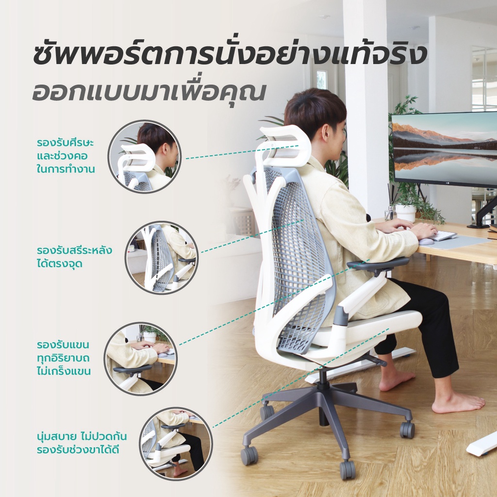 Bewell Ergonomic chair Embrace เก้าอี้เพื่อสุขภาพ สวย ทันสมัย ซัพพอร์ตการนั่ง | Shopee Thailand