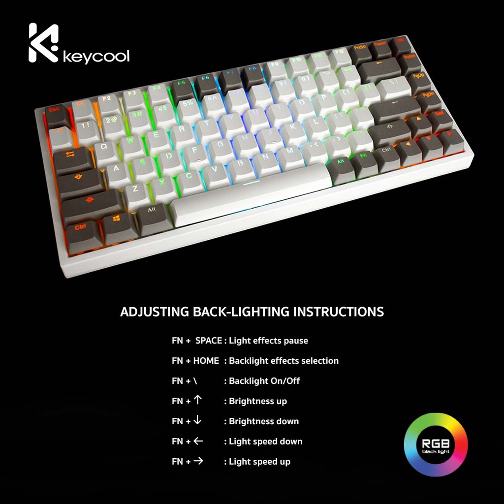 Keycool KC84 RGB คีย์บอร์ดเกมมิ่ง มีไฟ Red switch / Brown switch 84ปุ่ม ...