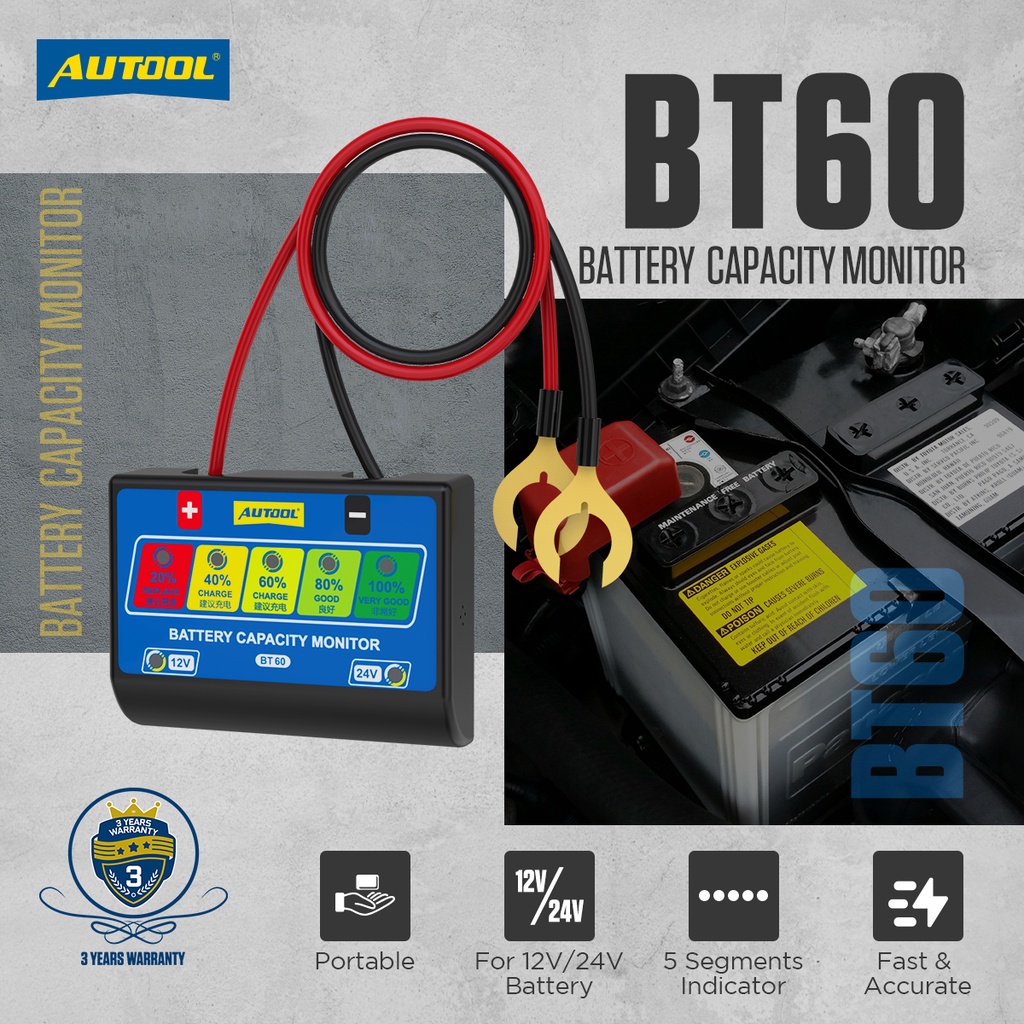 Autool เครื่องทดสอบความจุแบตเตอรี่ BT60 12V 24V | Shopee Thailand