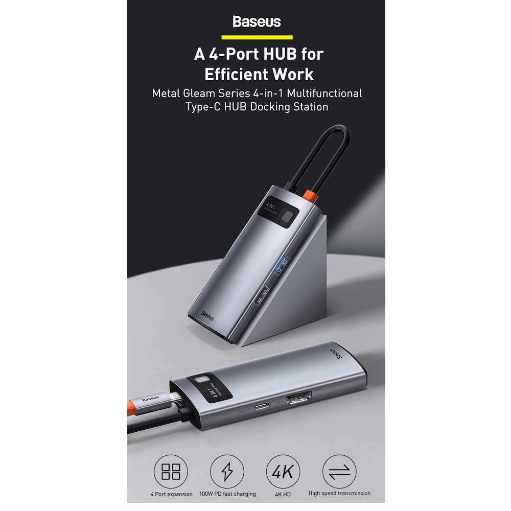 [359บ.โค้ดคุ้ม] Baseus USB Hub Type C 4 in 1 Notebook อแดปเตอร์ ฮับมัล ...