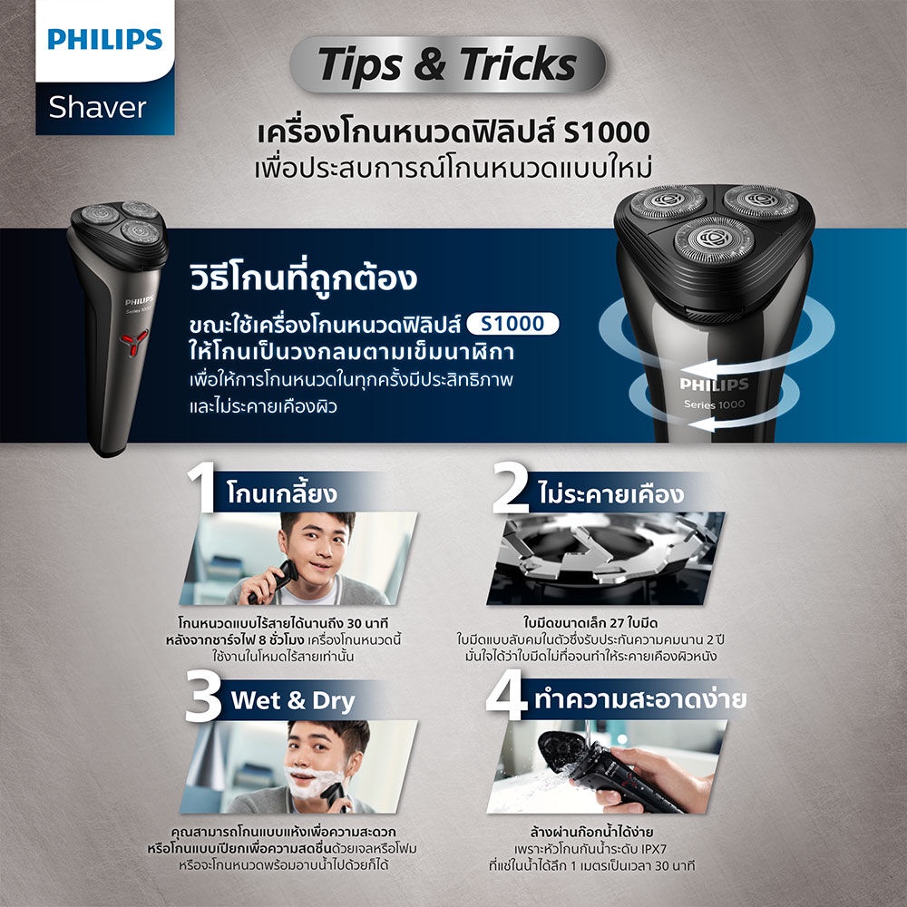 Philips Shaver Series 1000 1pc เครื่องโกนหนวดไฟฟ้า. | Shopee Thailand