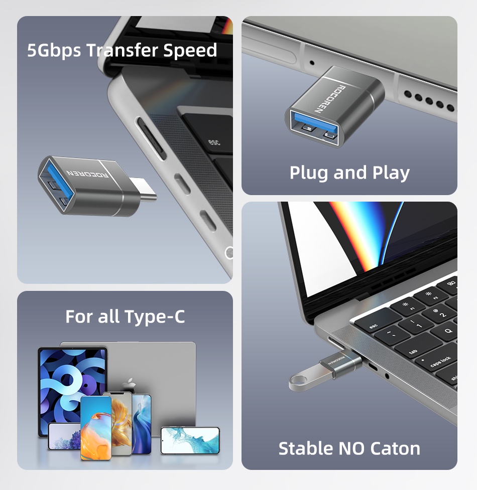 Rocoren อะแดปเตอร์แปลง OTG USB Type C ตัวผู้ เป็น USB A 3.0 ตัวเมีย สําหรับ MacBook Samsung S22 ...
