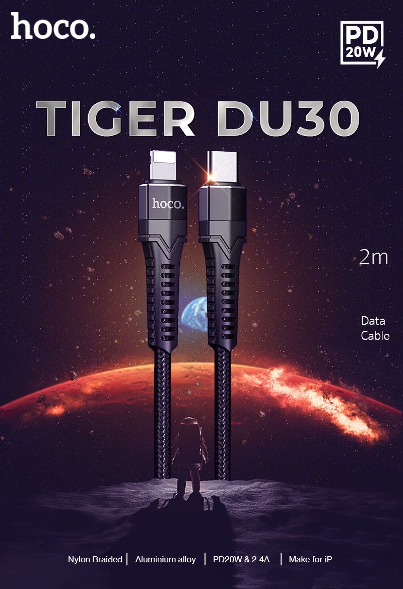 Hoco DU30 สายชาร์จเร็ว 2 เมตร ϊPhone Aluminium Alloy Lightning Charging ...