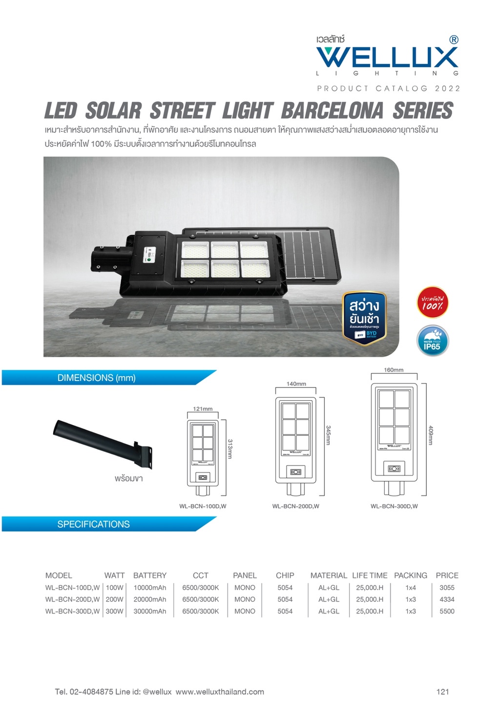 WELLUX โคมไฟถนนโซล่า 100W 200W 300W LED STREET LIGHT SOLAR รุ่น ...