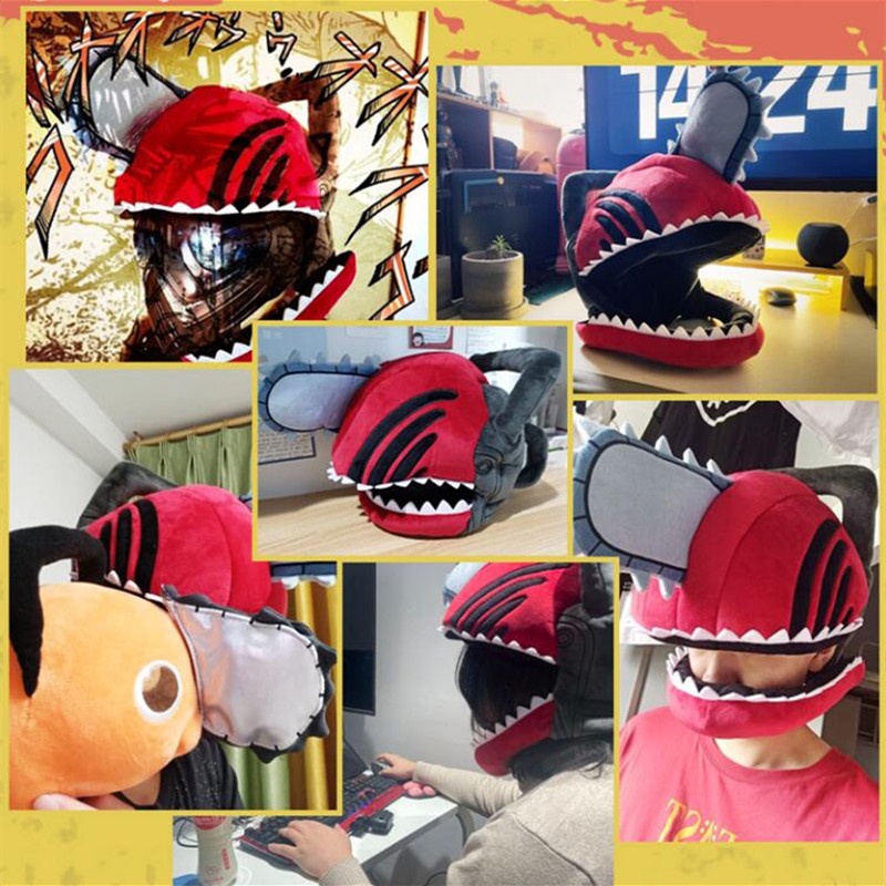 Chainsaw Man Plush Hat Cosplay Headgear Helmet Pochita Plushie Anime ...