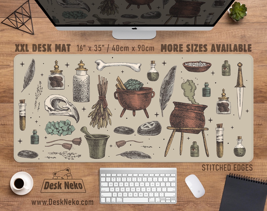 Witchy Desk Mat xxl, Wicca Mousepad สมุนไพร, ความงามแม่มดน่ารัก ...