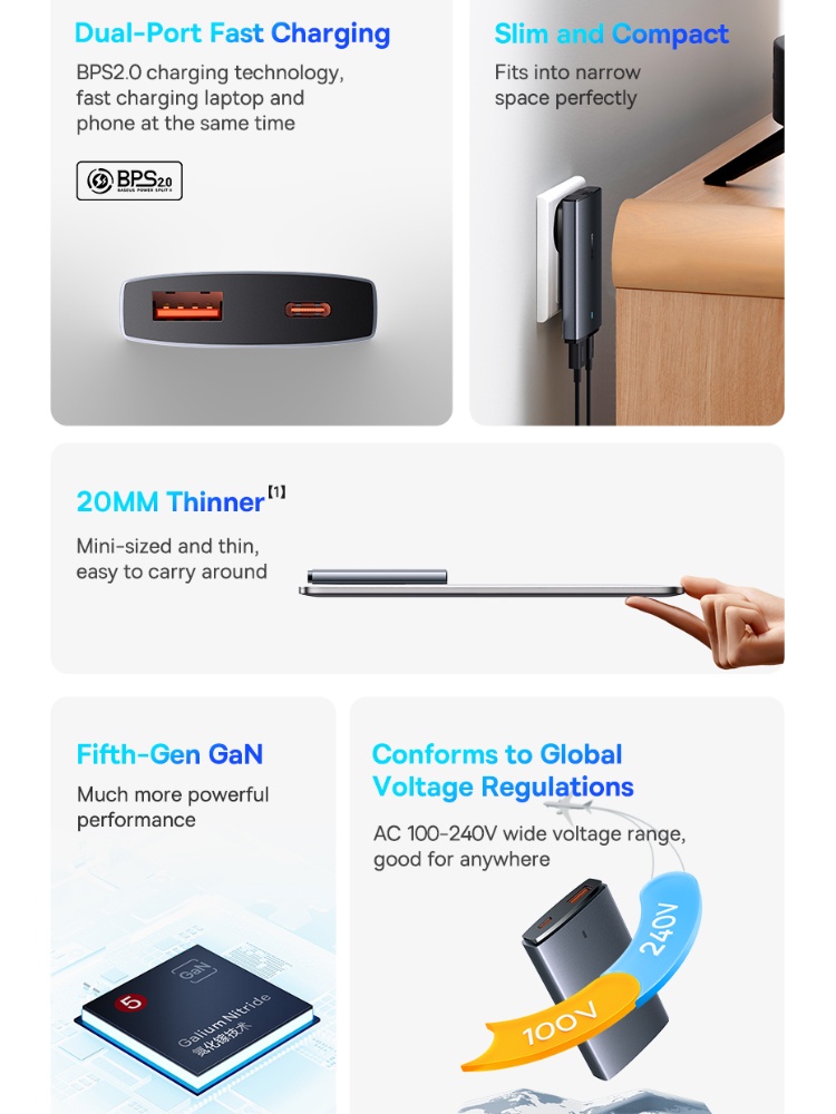 Baseus 65W GaN 5 Pro USB C Charger ชาร์จเร็ว QC 4.0 PD 3.0 ชาร์จเร็ว แบบพกพา USB Type C ที่ชาร์จ ...