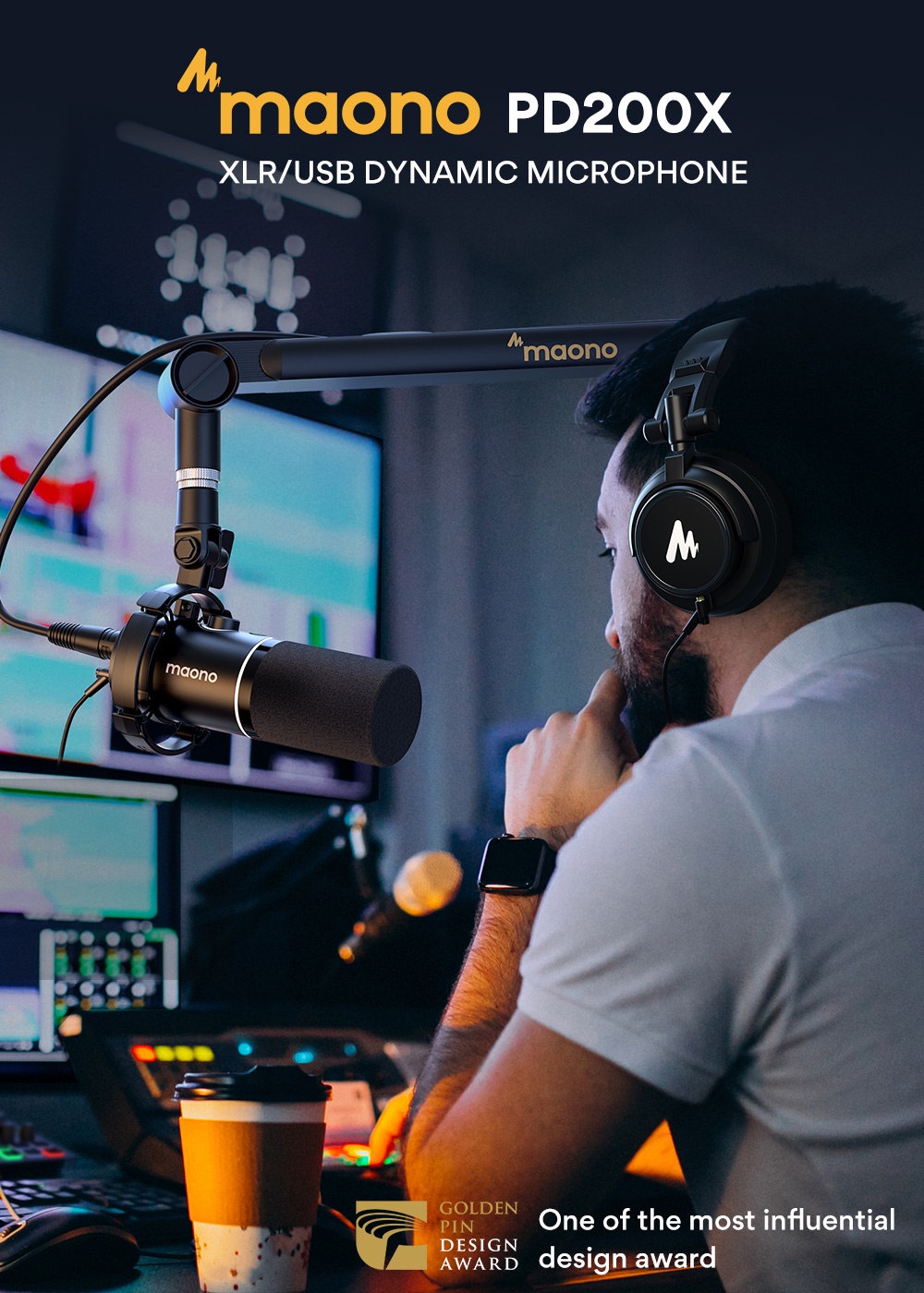 Maono PD200X ไมโครโฟนไดนามิก USB XLR RGB XLR สําหรับ PC โทรศัพท์มือถือ ...