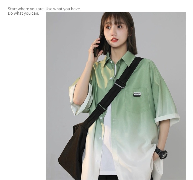 【10 สี / M-8XL】เสื้อเชิ้ตแขนสั้น ทรงหลวม แต่งไล่โทนสี สไตล์เกาหลี ...