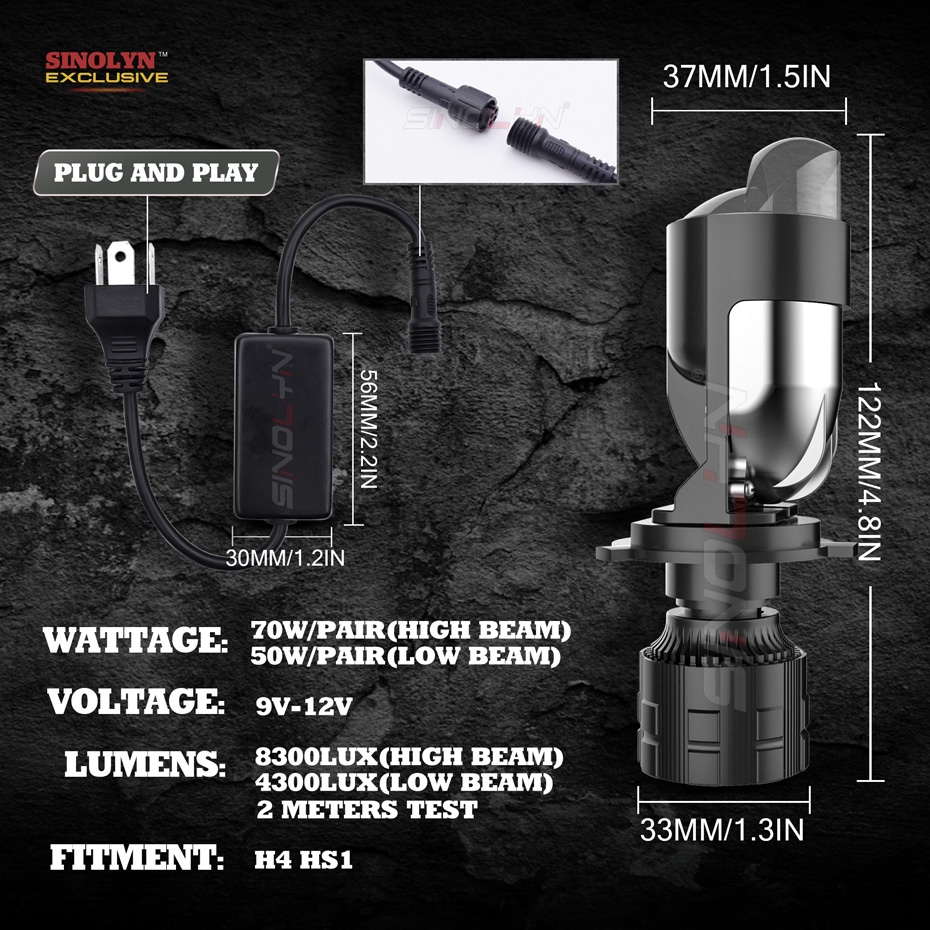 เลนส์โปรเจคเตอร์ H4 Mini LED H4 HS1 Light 70W Dual Lens High Low Beam ...