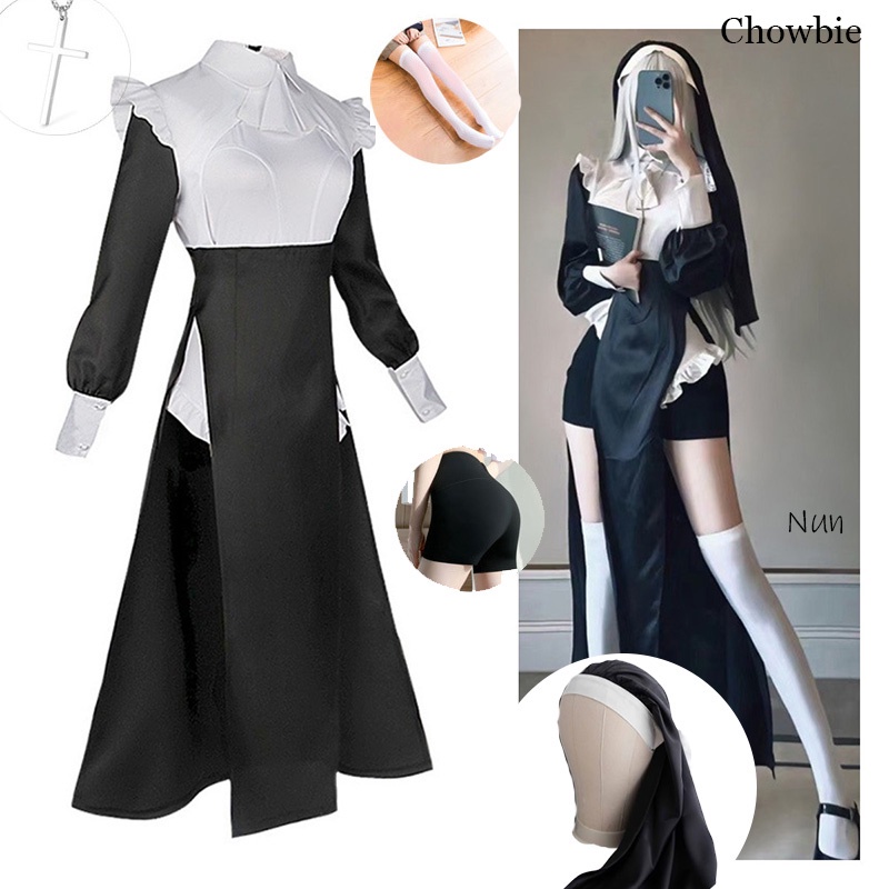 ชุดคอสเพลย์ อนิเมะ Nuns Original Design Chowbie เซ็กซี่ ขนาดใหญ่ สีดํา ...