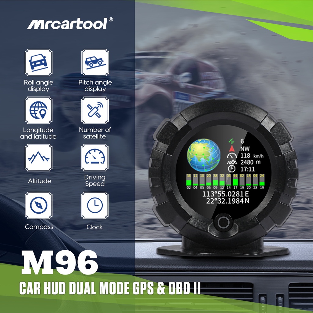MRCARTOOL M96 HUD OBD2 + GPS รถเครื่องวัดมุมเอียงแบบดิจิตอล Pitch Slope Angle Meter อุปกรณ์เสริม ...