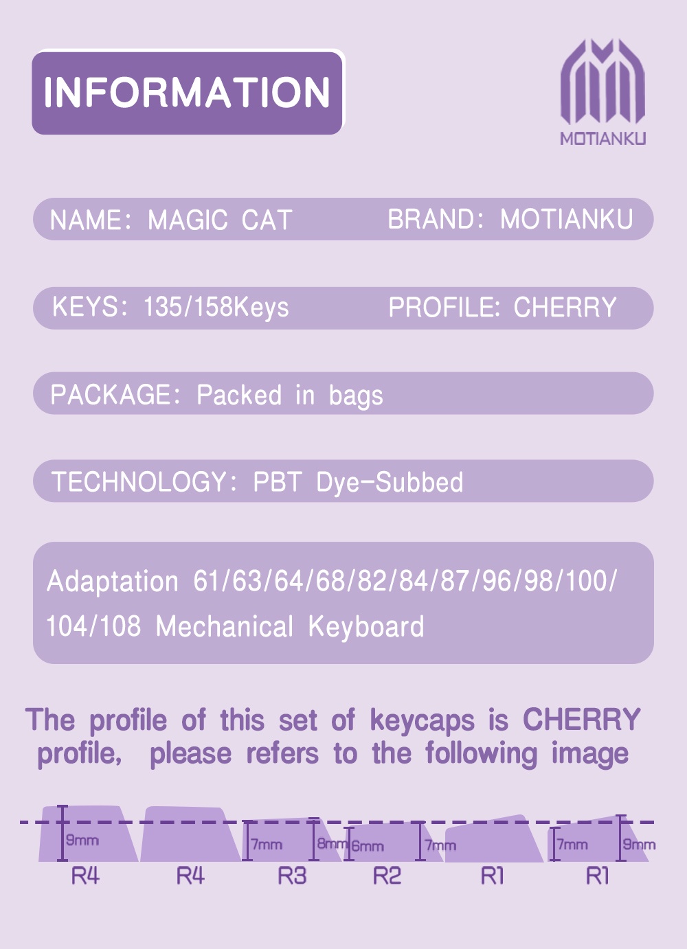 Magic Cat Keycaps Purple Cute Cartoon Anime Cherry Profile ปุ่มกด ...