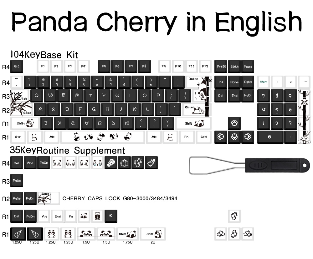 Panda Keycaps Black and White Cherry Profile ปุ่มกดคีย์บอร์ด ลายแพนด้า ...