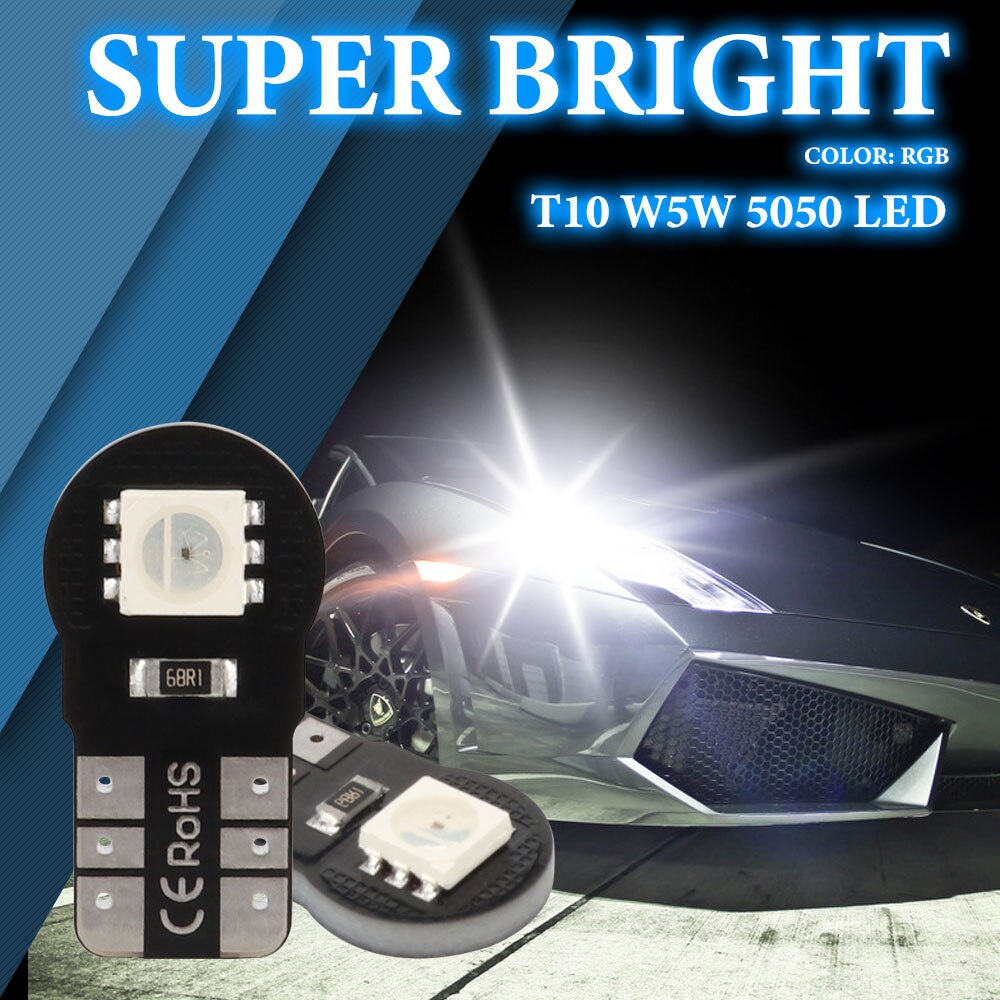 หลอดไฟ Led T10 W5W WY5W 2SMD 5050 RGB 194 168 สําหรับติดป้ายทะเบียน ...