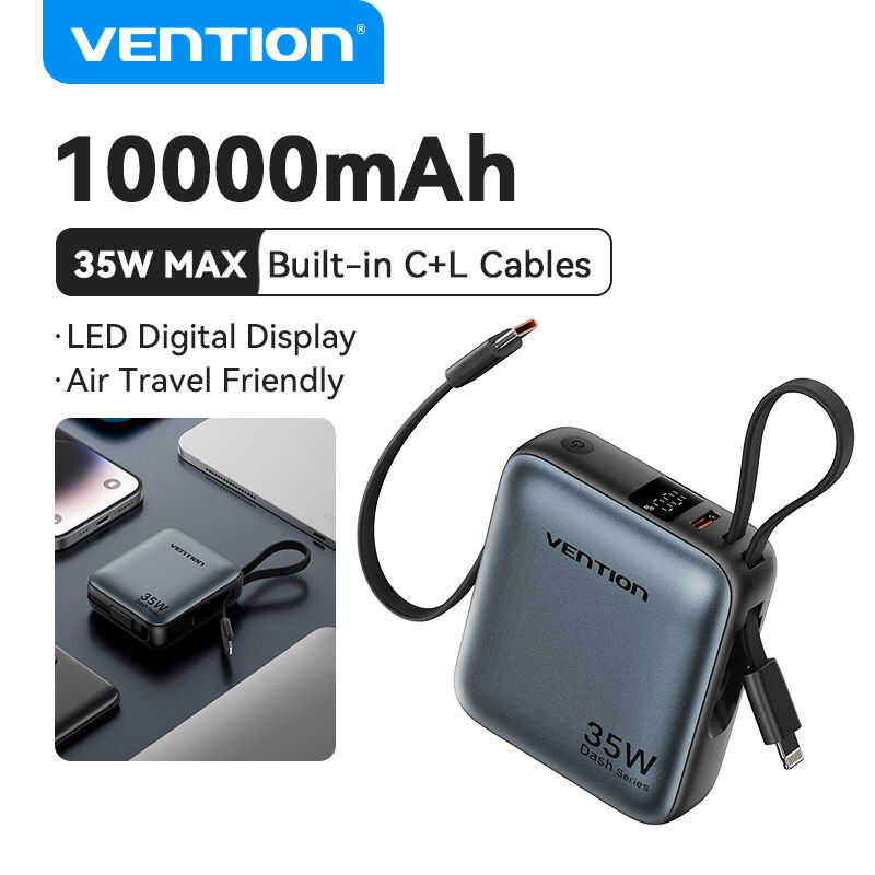 Vention Power Bank 10000Mah 35W Type C Lighing Cable Fast Charging With ...