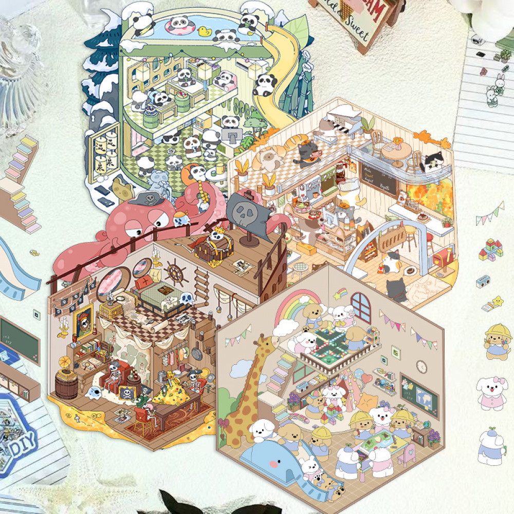 Kowei 3 ชิ้น [Happy Life Series] น่ารัก 3D Journal สติกเกอร์สติกเกอร์ ...