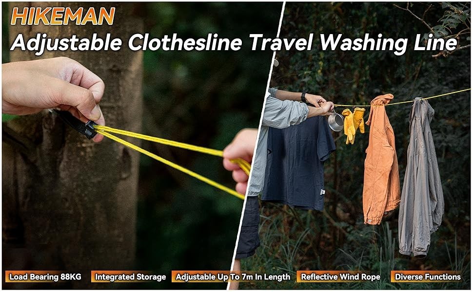 HIKEMAN แบบพกพา Clothesline Travel Washing Line ปรับ Camping ...