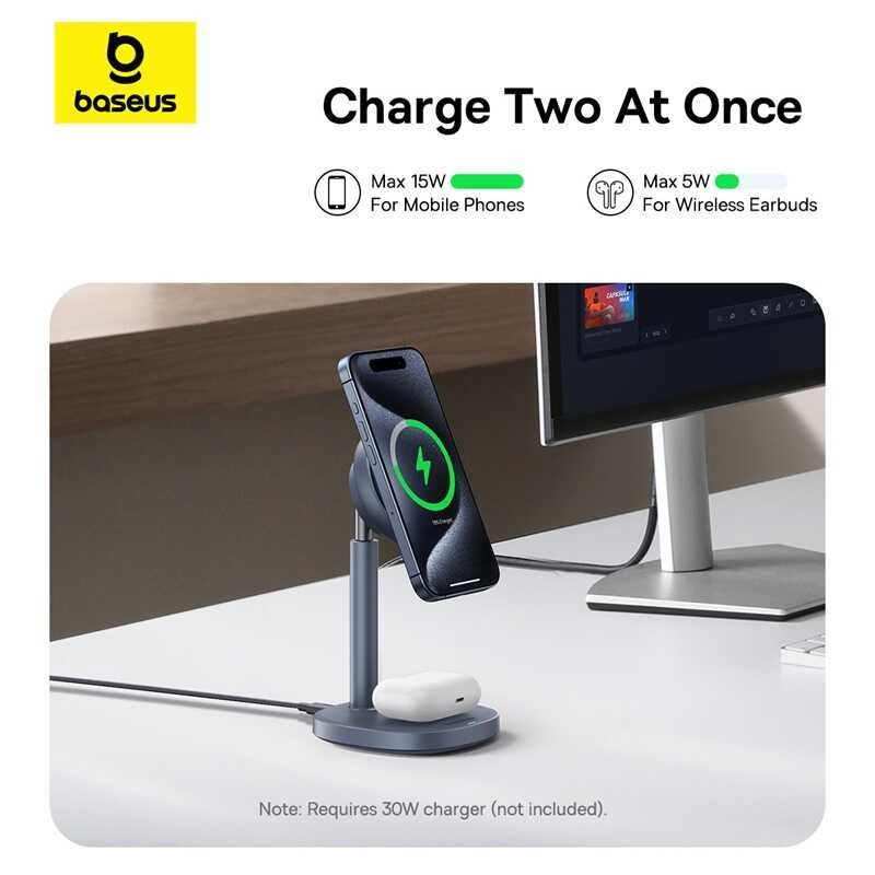 Baseus Qi2 15W Magnetic Wireless Charger 20W 2-In-1 หูฟังไร้สายชาร์จสํา ...