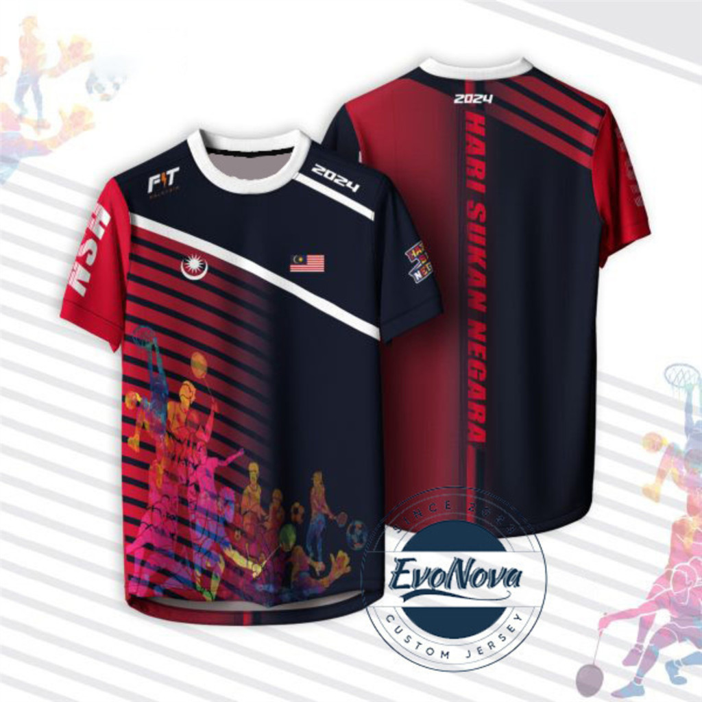 เสื้อมาตรฐาน Unisex ดีไซน์ Full Sublimation สำหรับ Hari Sukan Negara ...