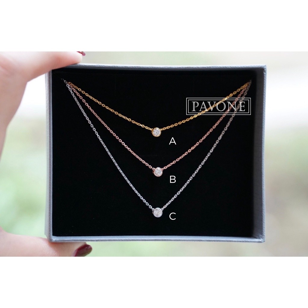 Pavone Jewelry สร้อยคอเงินแท้ จี้กลมเล็ก ฝังเพชร CZ เลือกชุบทอง18k ...