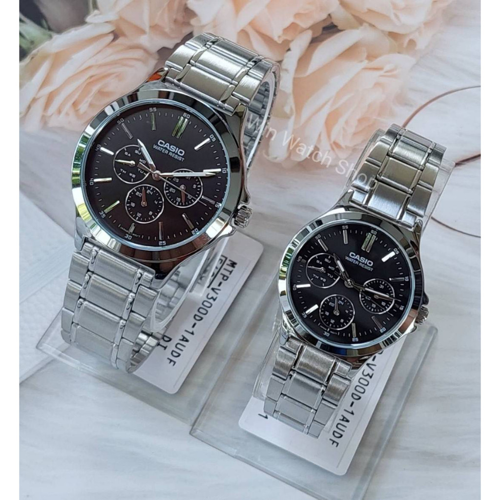 นาฬิกาคู่รัก Casio รุ่น MTP-V300D และ LTP-V300D นาฬิกาสายแสตนเลส - ของแท้ 100% รับประกันศูนย์ ...