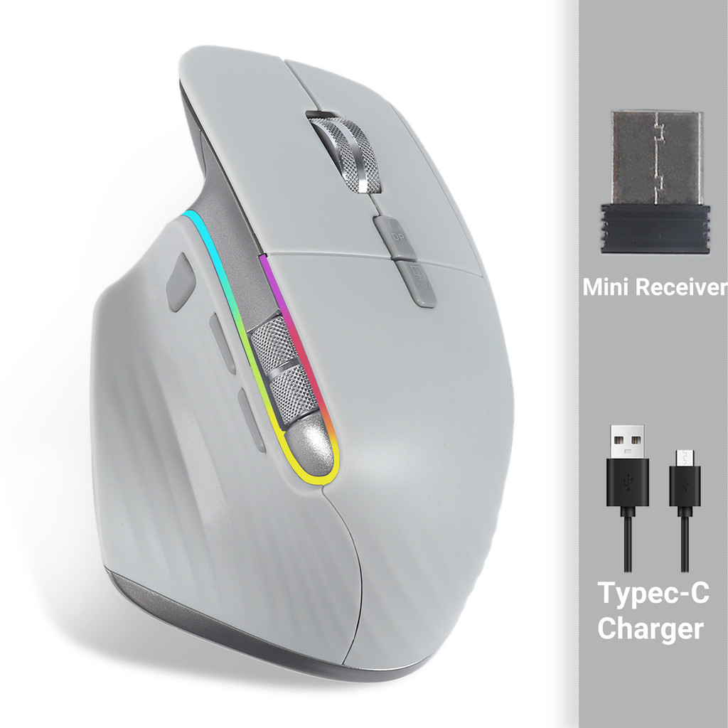 2.4g บลูทูธไร้สายแนวตั้ง Mute Mouse Optical Ergonomic Mice Type-C ชาร์จ ...