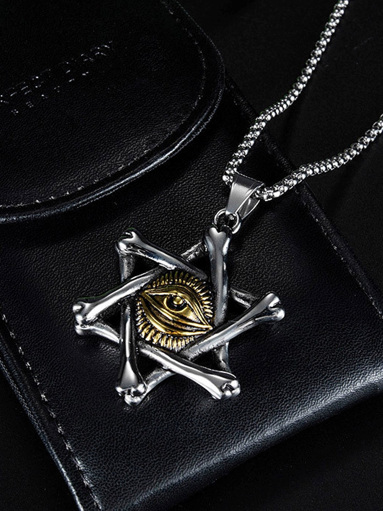 Horus Eye Hexagram จี้สร้อยคอชาย Dark Trend Hip Hop ไทเทเนียมเหล็กแม่มด ...