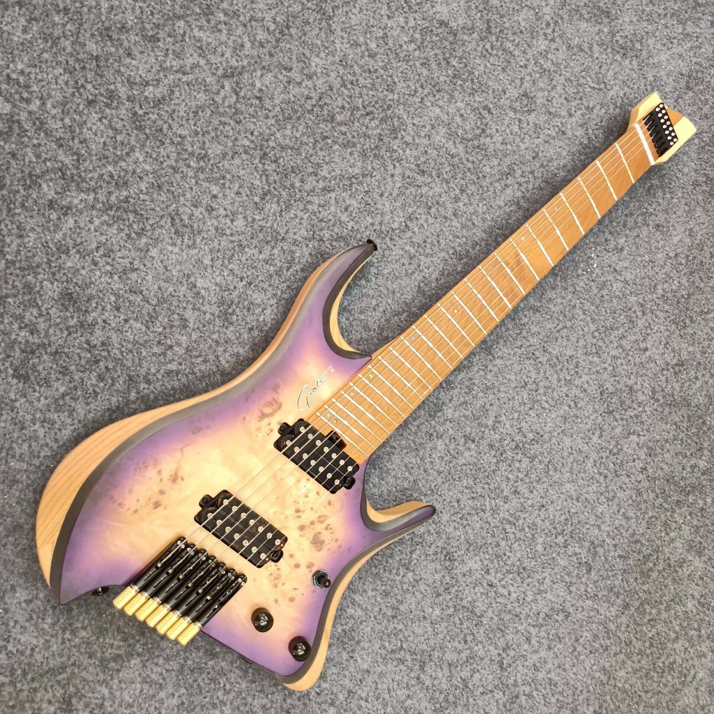 Grote 7 String Headless Fanned Fret กีตาร์ไฟฟ้า Burl Maple Top ...