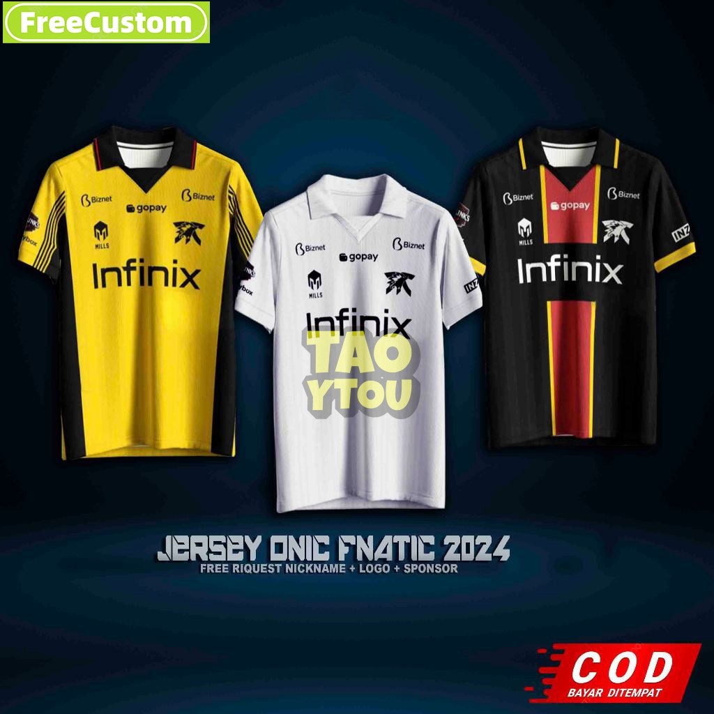 พรีเมี่ยมล่าสุด 2025 เสื้อยืด Onic Fnatic Jersey Infinix ฟรีใส่ชื่อและ ...