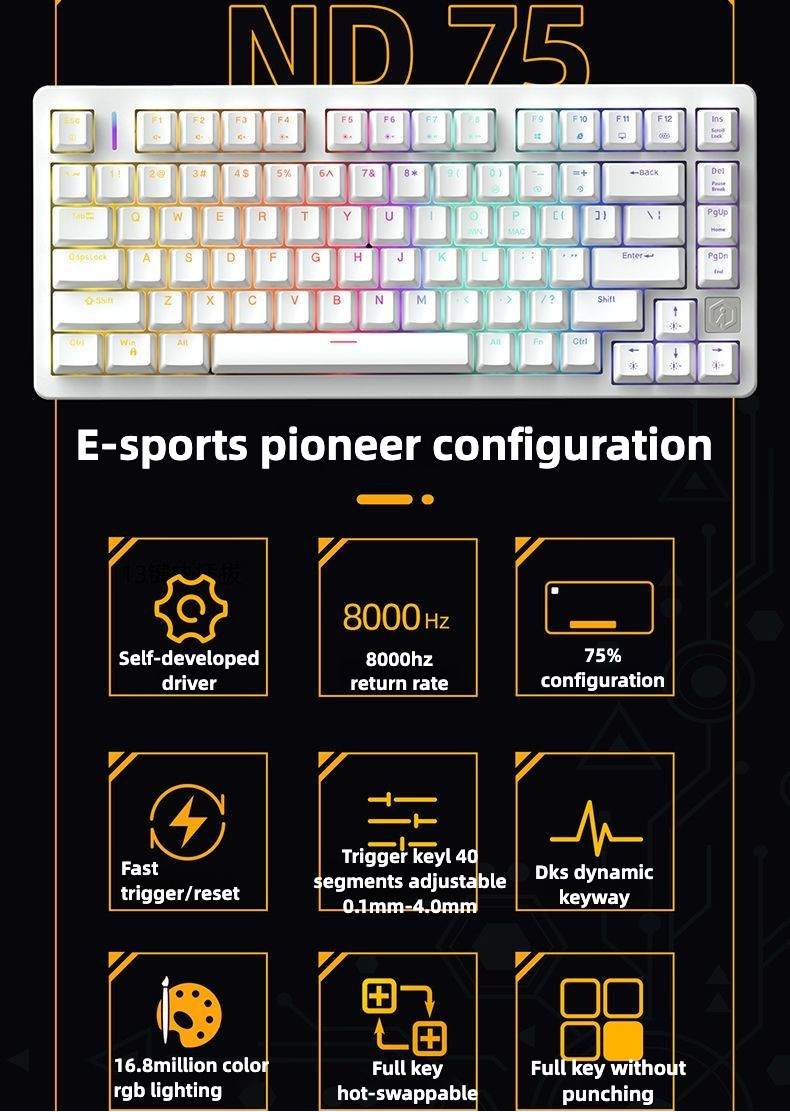 Irok ND75 Gaming GATERON Magnetic Switch Keyboard RGB Wired RT Mode 81 ...