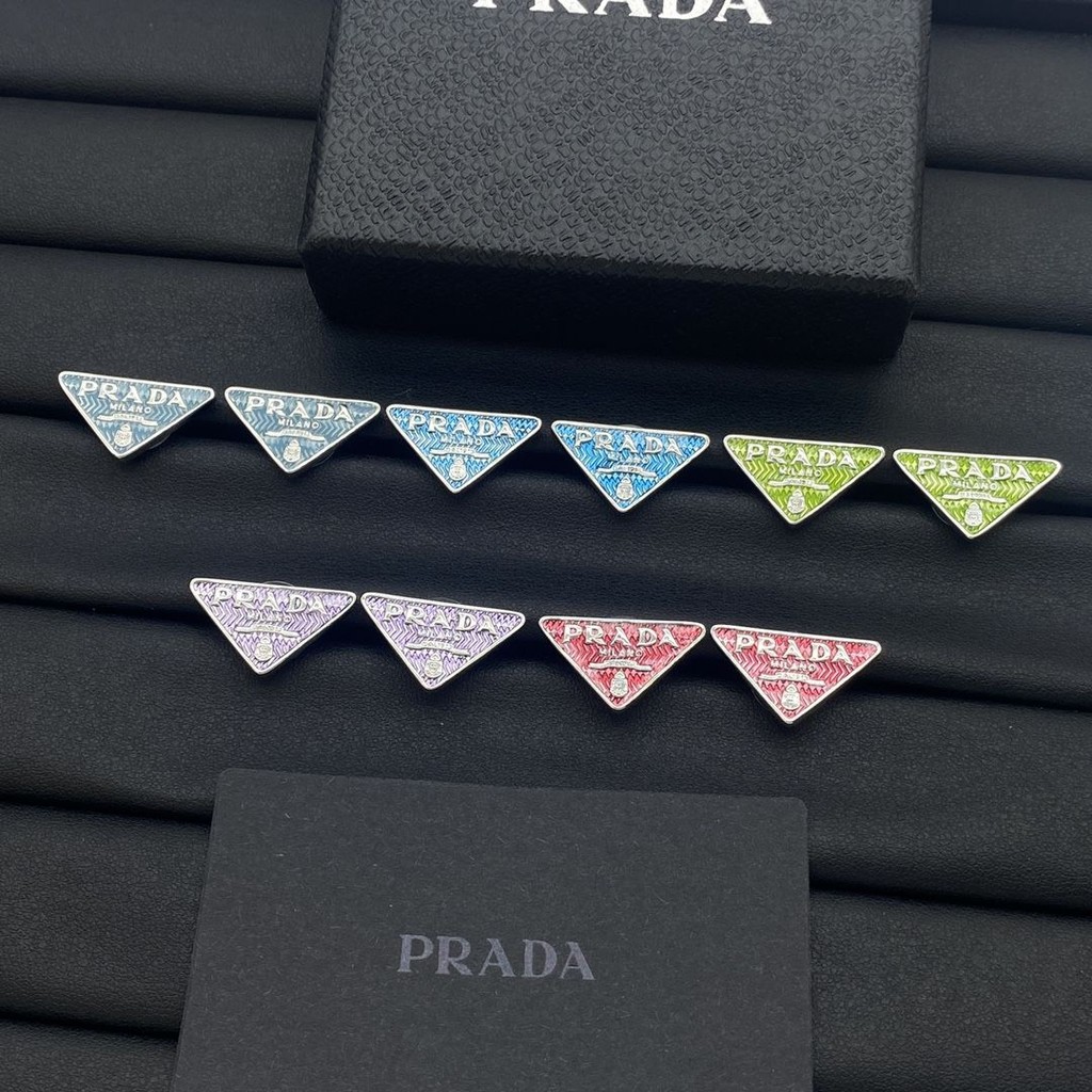 Prada House Letter ต่างหู Inverted Triangle 2025 ใหม่เคลือบสี Ins สไตล์ ...