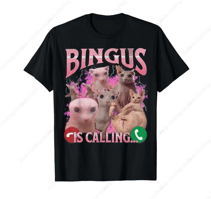 Bingus Calling ตลก Sphix Cat Meme Bootleg เสื้อยืดกราฟิกของขวัญตลก ...