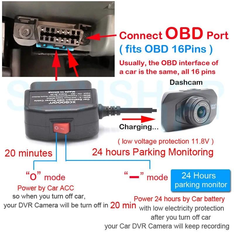Mini USB พอร์ตรถ OBD Hardwire Kit สําหรับ Dashcam Mirror Recorder ...