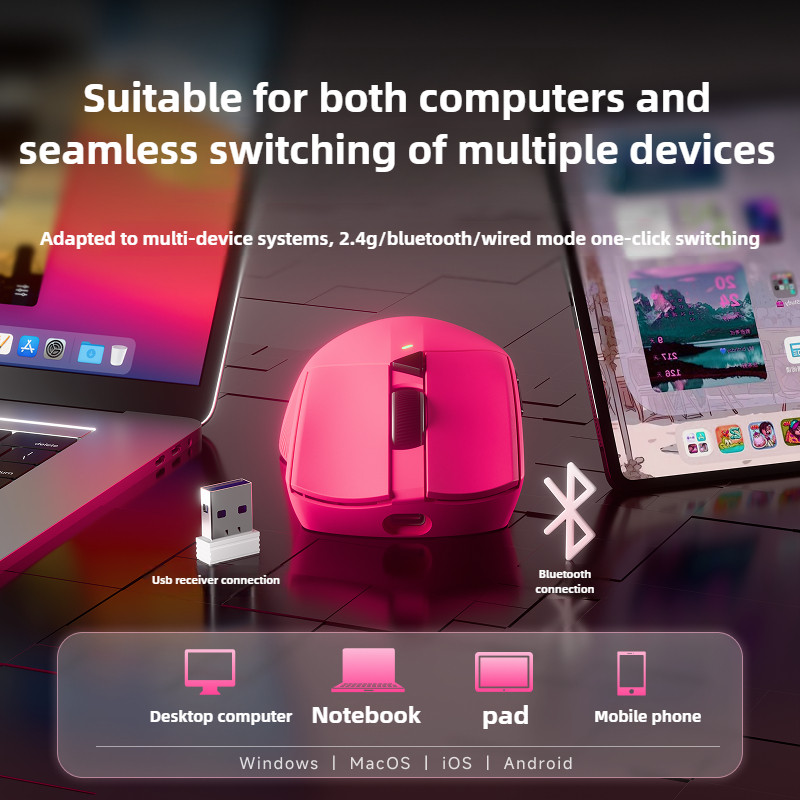 EWEADN GS01 บลูทูธไร้สาย 3 โหมดเมาส์เกมการแข่งขันอิเล็กทรอนิกส์สํานักงานน้ําหนักเบา Macro ชาร์จ ...