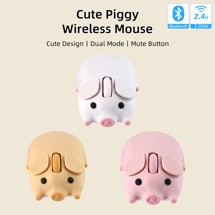 Ergonomics น่ารัก Piggy เมาส์ไร้สายการ์ตูน Dual Mode เมาส์เงียบ Plug ...