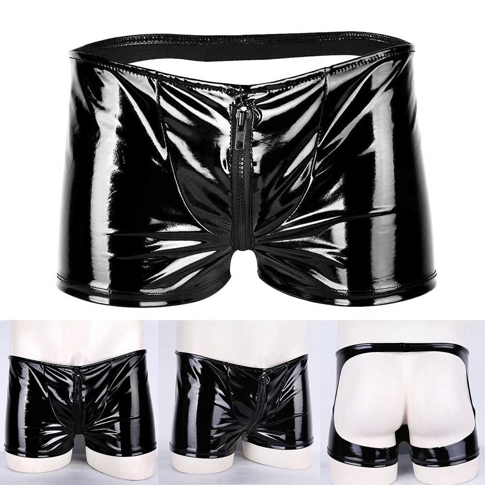 [COLORHM] Mens PVC Zip Pouch Briefs Wet Look Boxer Trunks Shorts ชุด ...