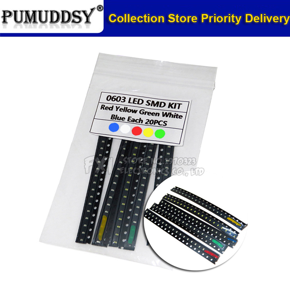 100 ชิ้น = 5 สี x 20 ชิ้น 1210 1206 0805 0603 LED Diode Assortment SMD ...