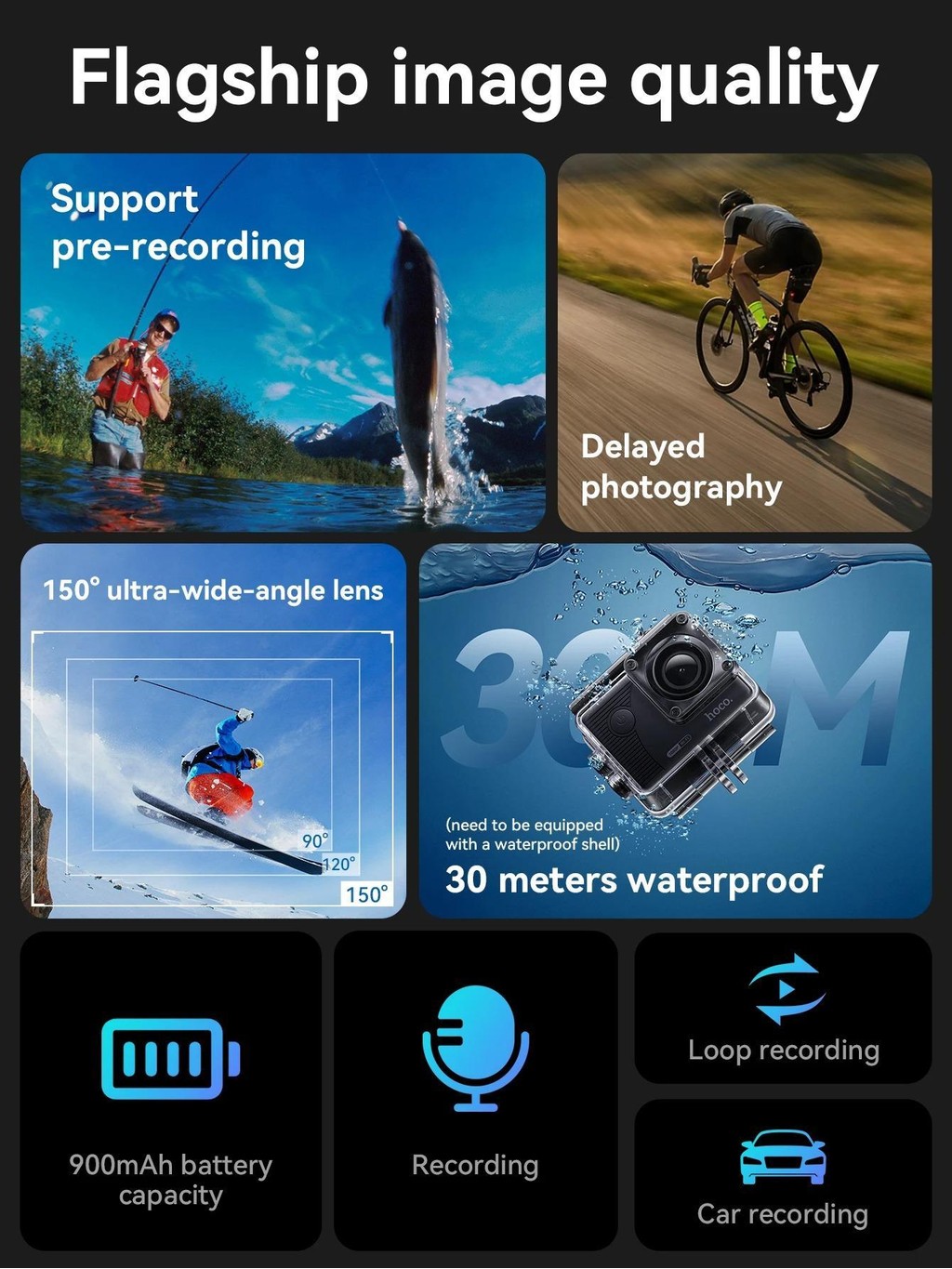 [ประกัน 1 ปี] HOCO DV100 กล้องแอคชั่น ชัดระดับ 1080P/30fps จอIPS 2 นิ้ว ...