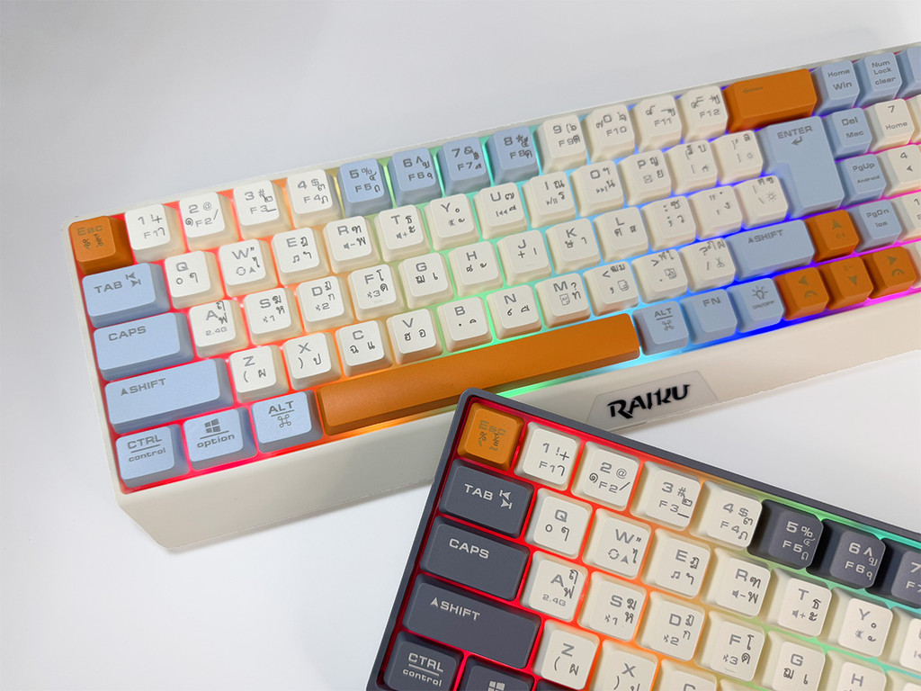 RAIKU R908 ชุดคีย์บอร์ดและเมาส์ ไร้สาย บลูทูธ 2.4G+BT ชาร์จType-C RGB ...