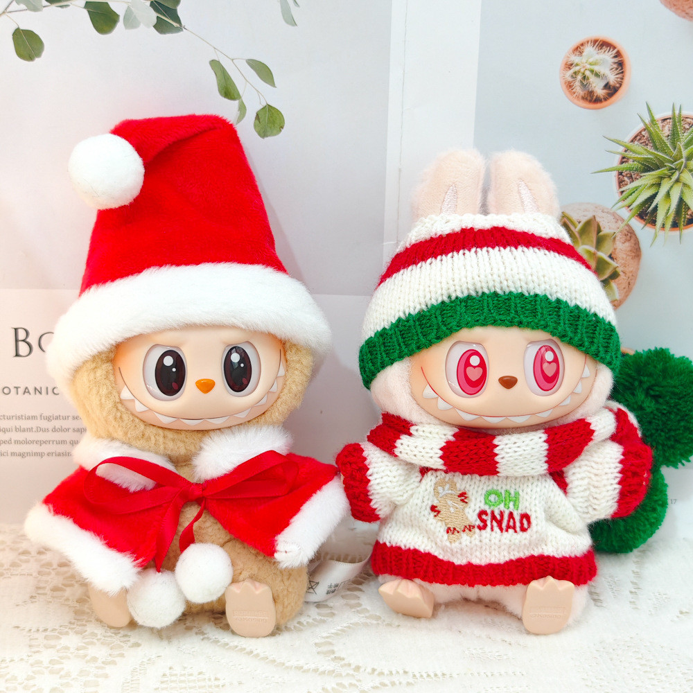 Labubu Macaron Pendant V1/V2 Doll Clothes Dress Up, Christmas Red Cape ...