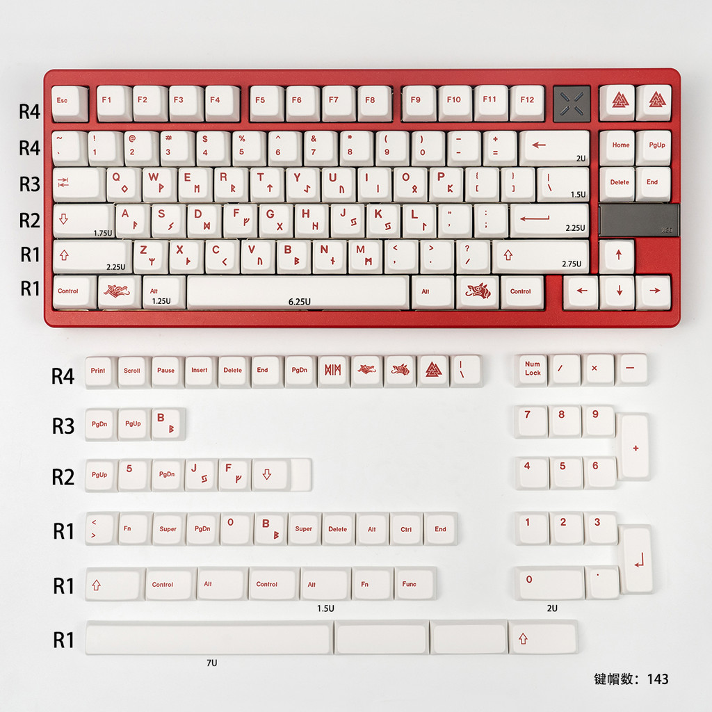 Blot 143 Keys MDA Profile Minimalist White Red Keycaps ชุดสําหรับ ...