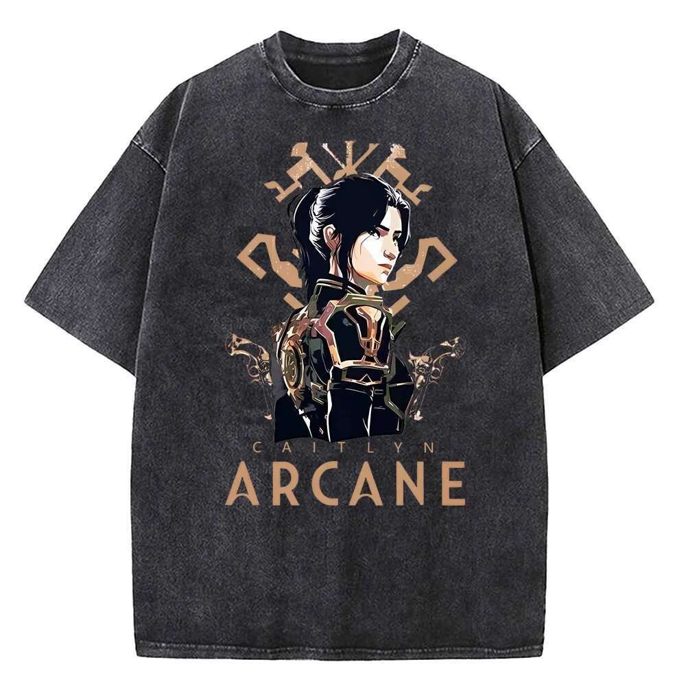 Arcane Jinx ล้างเสื้อผ้าฝ้ายคุณภาพสูงชายดิจิตอลที่มีสีสันกราฟิก Retro ...