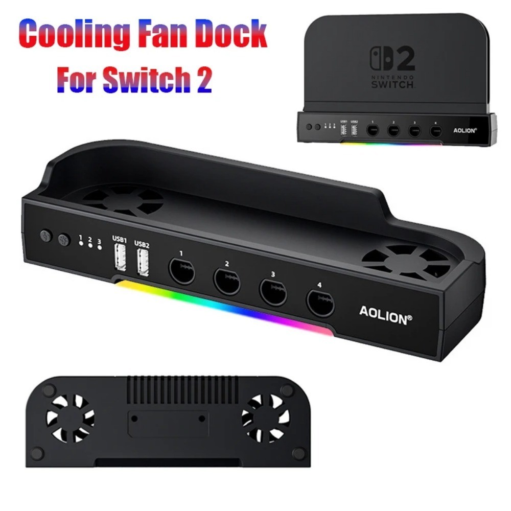 พัดลมระบายความร้อน Dock สําหรับ Nintendo Switch 2 แบบพกพา HUB ขยายฐาน 2 พัดลม NGC Wall Mount ...