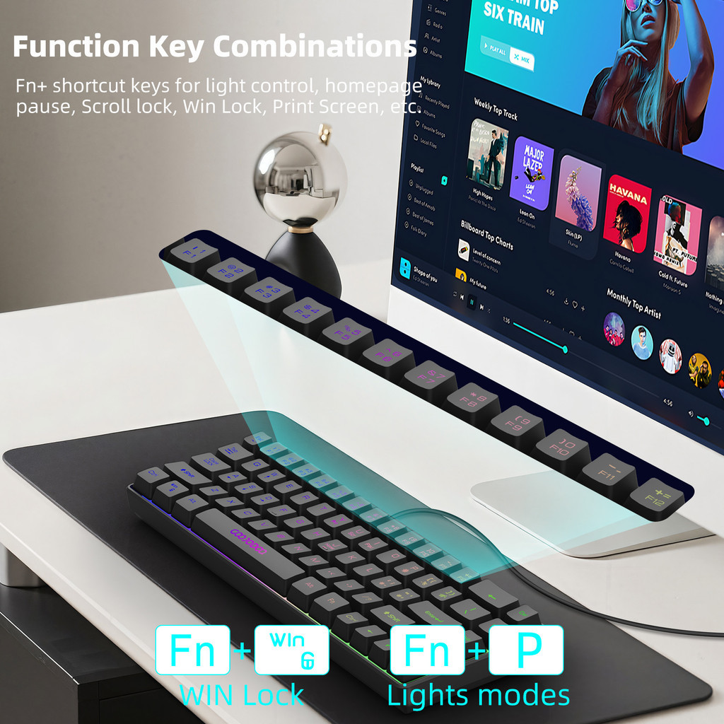 GOOJODOQ Wired Mechanical Keyboard 68 Key Curved Design RGB ...