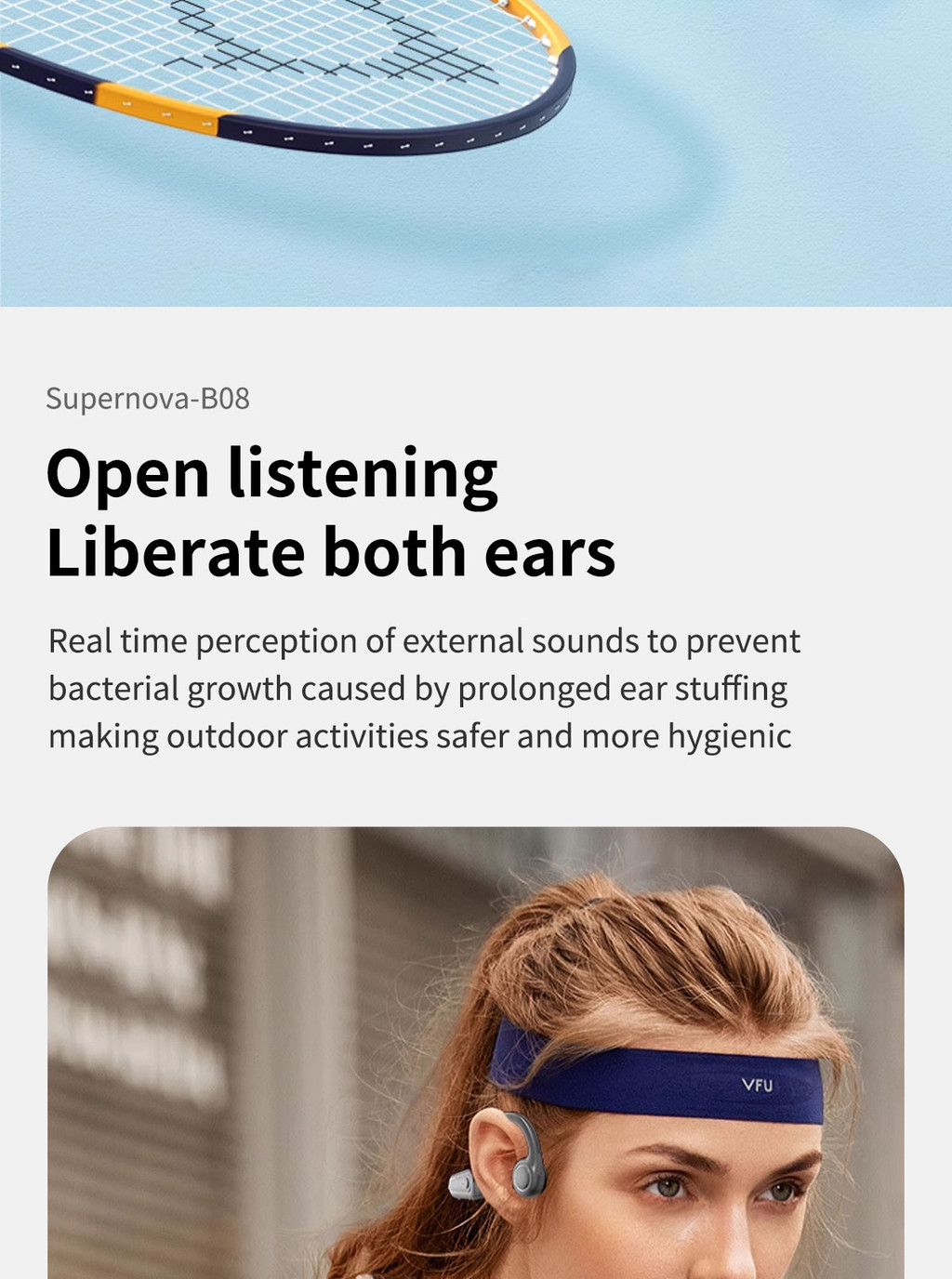 Supernova B08 หูฟังบลูทูธ 5.4 หูฟังไร้สายสําหรับเล่นกีฬา Bone ...