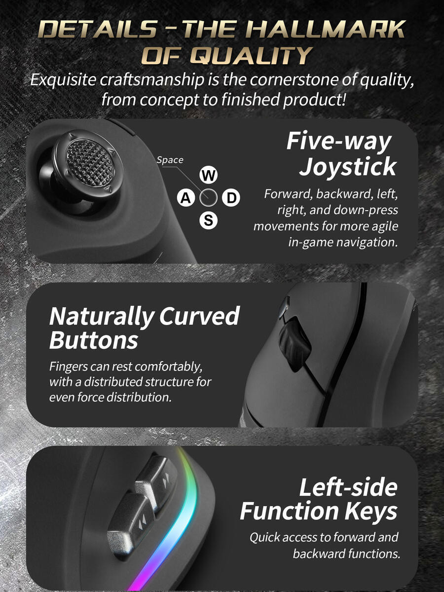 เมาส์แบบมีสายแนวตั้งไร้สายพร้อม jostik เมาส์สําหรับเล่นเกม Rgb Backlit ...